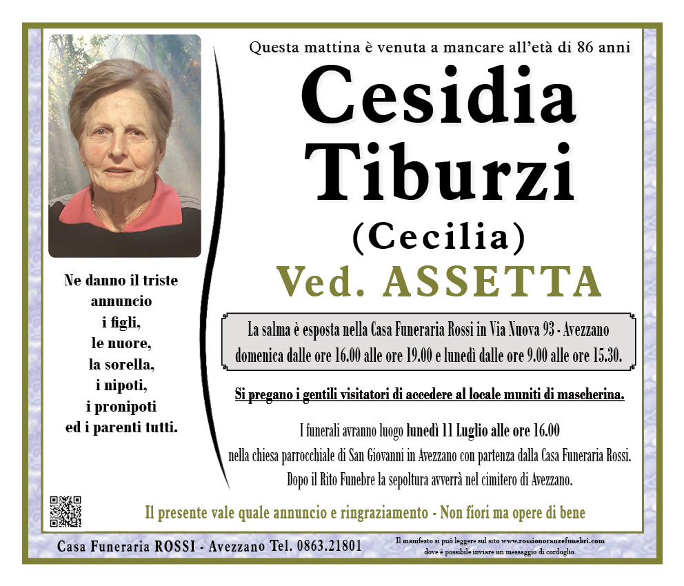Cesidia Tiburzi (Cecilia) - Necrologi Marsica