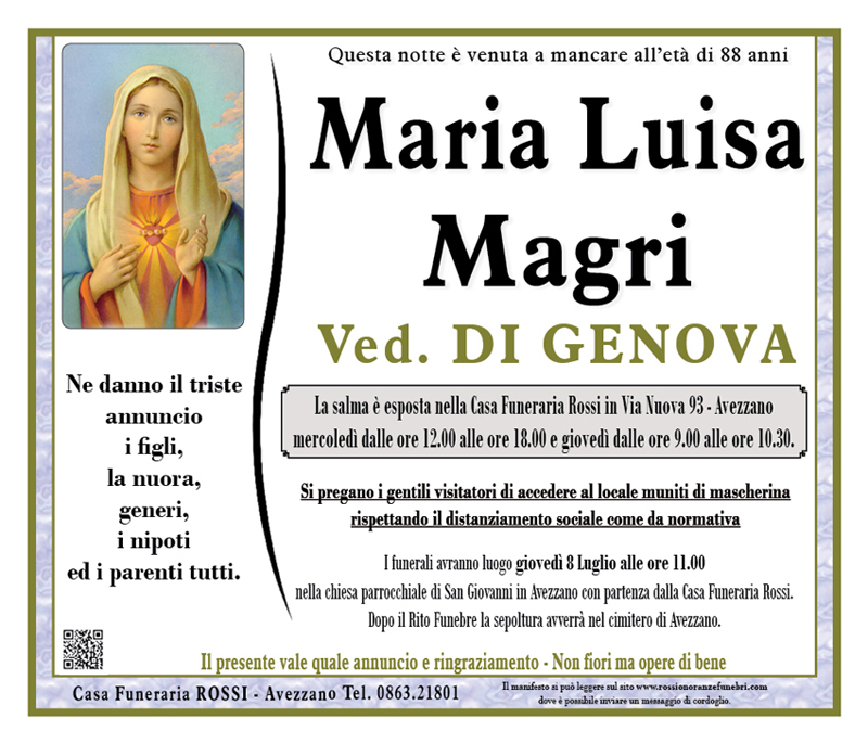 Maria Luisa Magri - Necrologi Marsica