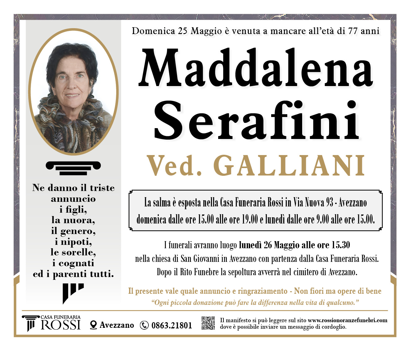 Maddalena Serafini - Necrologi Marsica