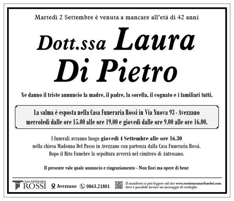 Dott.ssa Laura Di Pietro - Necrologi Marsica