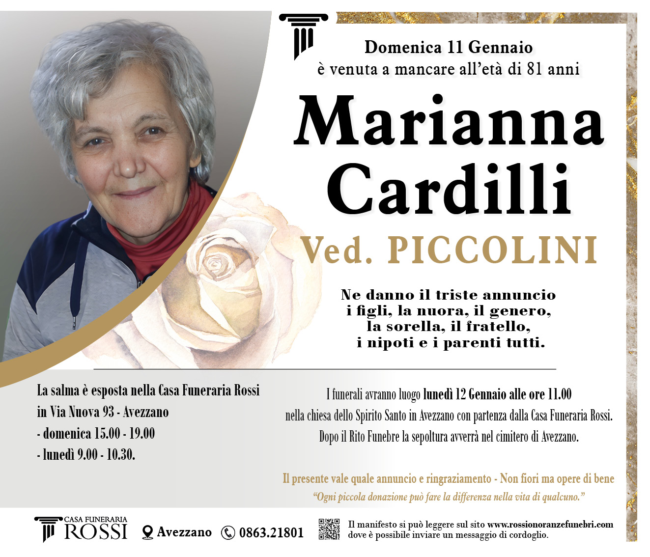Marianna Cardilli - Necrologi Marsica